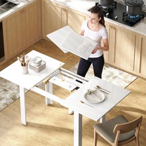 HOMCOM Rozkládací jídelní stůl, 120-160 x 70 cm, nastavitelný kuchyňský stůl pro 4-6 osob, MDF, vysoký lesk bílá