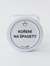 Samolepka na kořenky KOŘENÍ NA ŠPAGETY průhledná 5 cm tučné písmo