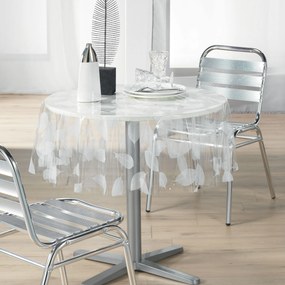 Kulatý průhledný ubrus FEUILLE WHITE, Ø 140 cm, motiv listů