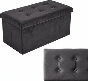 Obdélníkový sametový taburet s úložným prostorem, skládací, 76 × 38 × 38 cm, černý