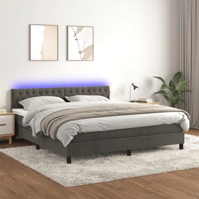 Box spring postel s matrací a LED tmavě šedá 160x200 cm samet 3134592