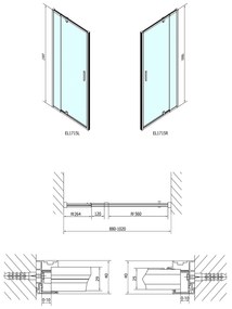 Polysan EASY LINE sprchové dveře otočné 880-1020mm, čiré sklo EL1715