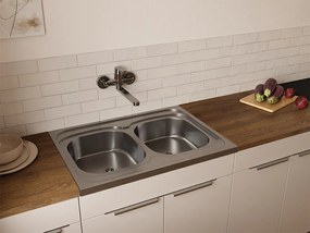 Kuchinox Kuchinox, 2-komorový nerezový dřez 800x600x155 mm pro položení na skříňku, hladký dekor, ocelová, LAV-SK2_020T