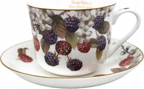 Šálek velký jednoduchý 370 ml podšálek motiv lesní ovoce Bone China