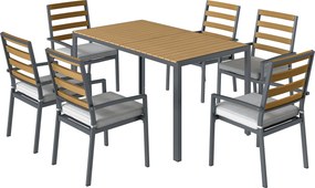 Outsunny 7dílná sada zahradního nábytku, zahradní set s 1 jídelním stolem, 6 židlí, polštáře, na terasu, přírodní dřevo