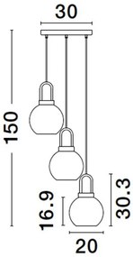 Nova Luce Závěsné svítidlo IRVINE čiré sklo černý kabel mosazný zlatý kov E27 3x12W