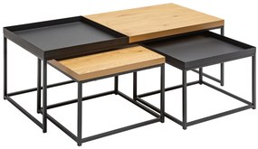 Invicta Set 3 stolků LOFT černá a dub 40623