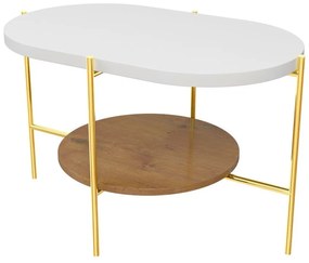 Moderní konferenční stolek Dancan ARENA / zlatá podnož + bílá a dubová deska