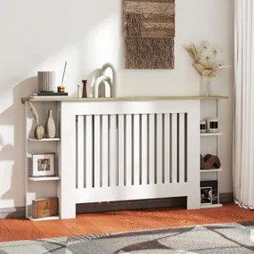 HOMCOM kryt radiátoru s policemi, kryt radiátoru z MDF, moderní lamelový design pro obývací pokoj a ložnici, 152 x 19 x 83 cm, bílá