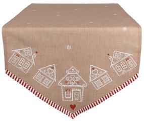 Hnědý běhoun s perníkovými chaloupkami Gingerbread Bliss - 50*160 cm