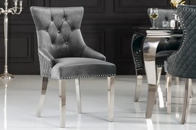 Designová židle Queen Lví hlava samet šedá - skladem