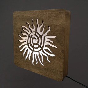 AMADEA Dřevěná lampička slunce, velikost 20 cm, s LED osvětlením s trafem na 12V