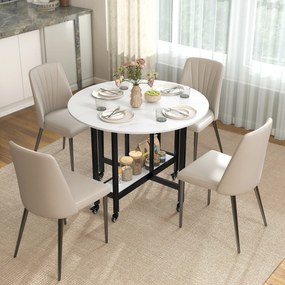 HOMCOM skládací jídelní stůl na kolečkách, kuchyňský stůl pro 4 osoby s integrovanou odkládací plochou, 100 x 75 cm, bílý
