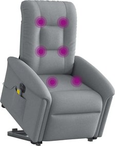 Elektrické zvedací masážní polohovací křeslo světle šedé textil 3303284