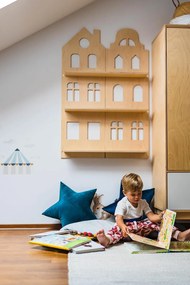 Myminihome Závěsné police do dětského pokoje ve tvaru domku Zvolte barvu: Béžová, Zvolte variantu: Se zarážkou