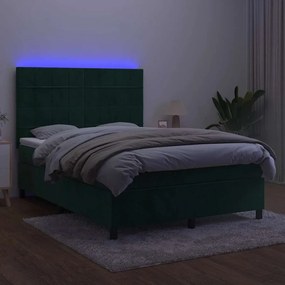 Box spring postel s matrací a LED tmavě zelená 140x190 cm samet 3136122