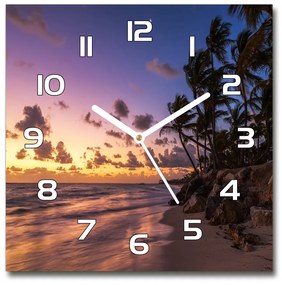Wallmuralia Skleněné hodiny čtverec Západ slunce na pláži 30x30 cm