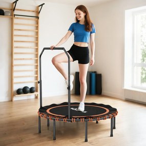 Fitness trampolína s nastavitelným zábradlím, sportovní trampolína pro vnitřní i venkovní použití, ocel, plast, oranžová barva