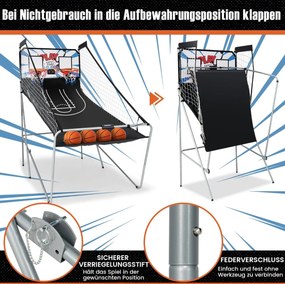 Costway Basketball Machine Skládací basketbalová arkádová hra se 2 košíky, černý
