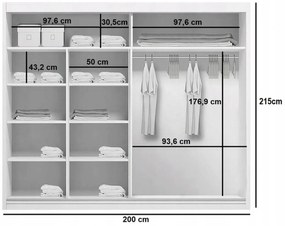 Prostorná šatní skříň FABIO, šířka 200 cm, výška 215 cm