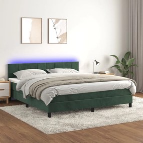 Box spring postel s matrací a LED tmavě zelená 160x200 cm samet,  3134414