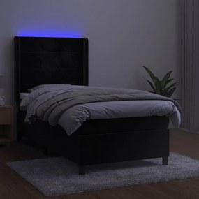 Box spring postel s matrací a LED černá 90x200 cm samet 3139543
