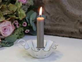 Bílý antik svícen na úzkou svíčku Flower - Ø 10*4cm