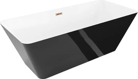 Mexen Velo Slim, volně stojící vana 170 × 75 cm, bílá/černá lesklá, růžové zlato přepad, 52811707575-60
