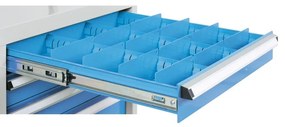 Pracovní stůl do dílny BL se závěsným boxem na nářadí, MDF + PVC deska, 4 zásuvky, 2100 x 750 x 800 mm