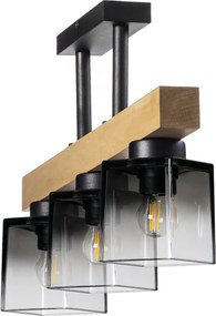 Light for home - Dřevěné přisazené k stropu svítidlo s unikátními skleněnými stínidly "Rustic Radiance" 40603, 3x60W, E27, černá, přírodní buk