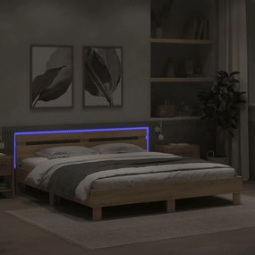 Rám postele s čelem a LED osvětlením dub sonoma 200 x 200 cm 3207520