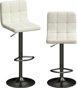 HOMCOM set 2 barových židlí s nastavitelnou výškou a opěrkou nohou, z PU kůže a oceli, 39,5x44x88-110 cm, krémová
