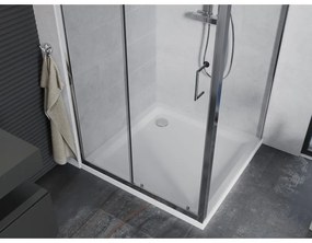 Mexen Apia rozsouvací sprchový kout 100 x 100 cm, Průhledné, Chromovaná + sprchová vanička Flat - 840-100-100-01-00-4010