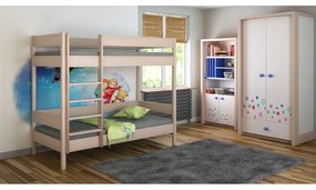 Dětská dvoupatrová postel + matrace pěnová Diego - žebřík zepředu - 200x90cm - Bělený dub