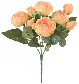 Umělá kytice 5 květů s listy - pivoňka, čajová růže Barva: Žlutá