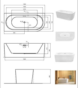 Besco Avita A-line vana volně stojící 170 x 75 cm levá sifon grafit akrylát barva bílá VANAVITAL17LG