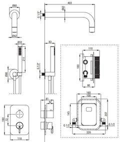 Deante Silia, sprchová souprava pod omítku s hlavovou a ruční sprchou a BOX instalačním systémem, zlatá matná, DEA-BXYZRQSM
