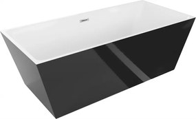 Mexen Lita, volně stojící vana 170 x 75 cm, bílá-černá, chromový přepad, 52121707575-01