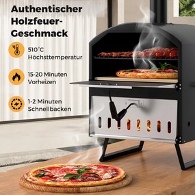 Costway Venkovní 40 cm Dřevěná trouba Pizza Trouba 2 Vrstvy Pizza Maker