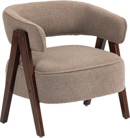 HOMCOM obývací křeslo z bouclé látky, čalouněné křeslo, prostorné sedadlo, ergonomické opěradlo, 70 x 64 x 71 cm, hnědá