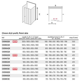 Mereo Mereo, Sprchový kout, Lima, obdélník, čtverec, chrom ALU, sklo Point, CK89642K