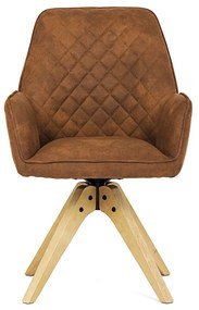 AUTRONIC Židle jídelní s područkami, hnědá látka, dubové nohy, otočná P90°+ L 90° s vratným mechanismem - funkce reset
