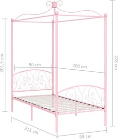 Rám postele s nebesy růžový kovový 90 x 200 cm 284486