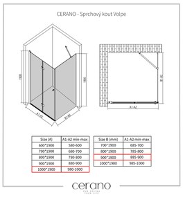 CERANO - Sprchový kout Volpe L/P - černá matná, transparentní sklo - 100x90 cm - skládací