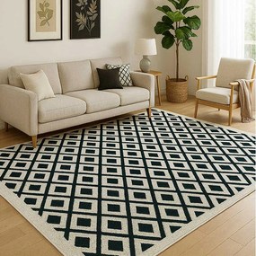TZ Černobílý obdélníkový koberec Strado Polo Chessboard s kosočtvercovým vzorem Rozměr: 160x230 cm