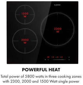Klarstein Delicatessa 3, indukční varná deska, 5800 W, 3 zóny, sklokeramika, černá