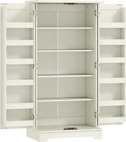 HOMCOM kuchyňský bufet, kuchyňská skříňka 5 pater s dveřmi a nastavitelnými policemi, 60d x 40h x 120v cm, dřevěný dekor krémová