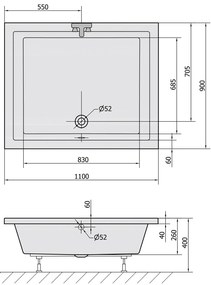 Polysan DEEP hluboká sprchová vanička, obdélník 110x90x26cm, bílá, 72363