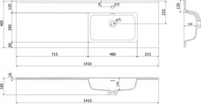Mexen Otis umyvadlo zapuštěné do desky, pravé, 141 × 46,5 cm, černá matná, 25181471P