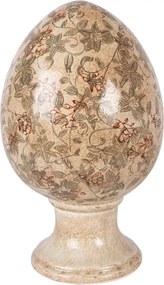 Béžové keramické vajíčko s květy Margaus XL - Ø 17*28 cm